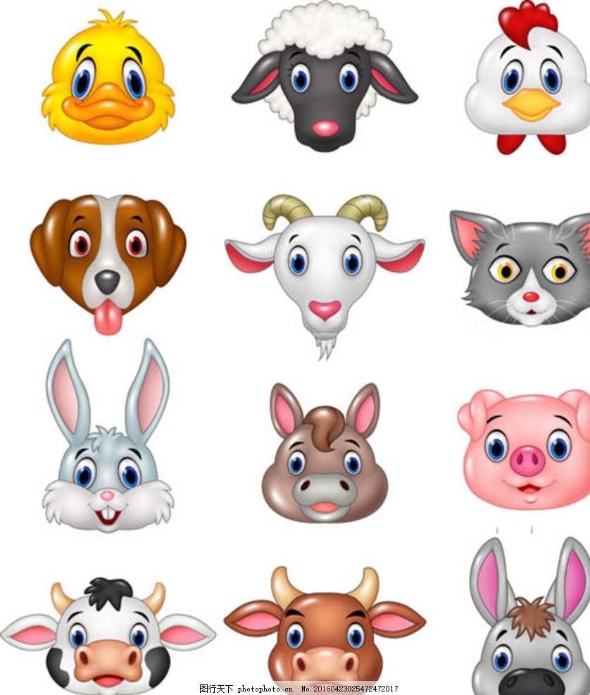 各种可爱卡通动物头像图片_动物昆虫_自然风景-图行天下素材网